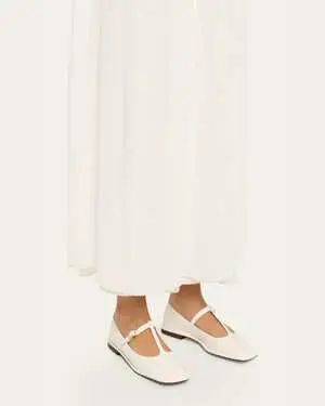 THE ROW Leather T-strap Ballerina Flats - White