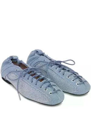 GANNI Denim Lace-up Ballerina Flats - Blue