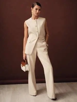 REISS Athena Flared Tailored Trousers - Neutral