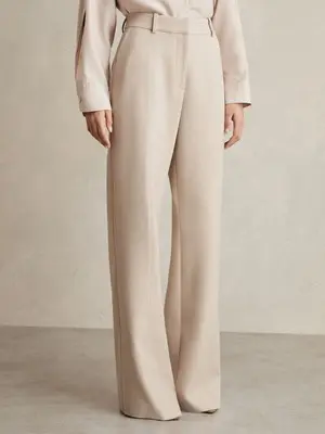 REISS Athena Flared Tailored Trousers - Neutral