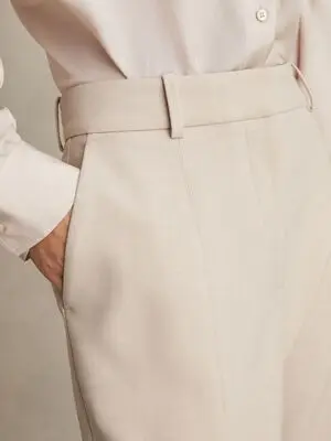 REISS Athena Flared Tailored Trousers - Neutral
