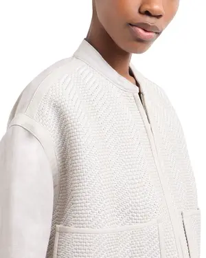 Emporio Armani Woven Nappa Leather & Linen Bomber Jacket
