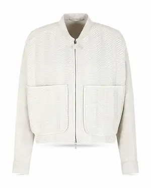 Emporio Armani Woven Nappa Leather & Linen Bomber Jacket