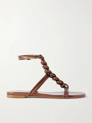 GIANVITO ROSSI Capua Braided Metallic Leather Sandals - Brown