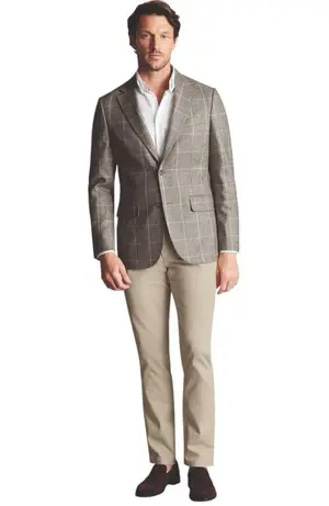 CHARLES TYRWHITT Wool Texture Twill Jacket - Limestone
