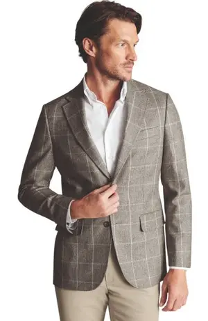 CHARLES TYRWHITT Wool Texture Twill Jacket - Limestone