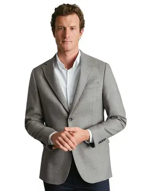CHARLES TYRWHITT Wool Texture Twill Jacket - Silver Grey