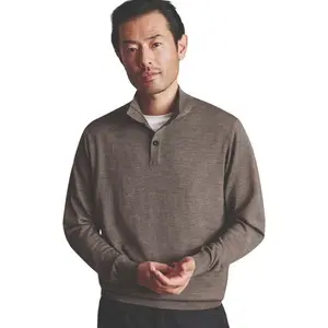 CHARLES TYRWHITT Pure Merino Button Neck Sweater - Mocha