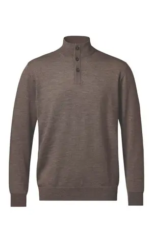 CHARLES TYRWHITT Pure Merino Button Neck Sweater - Mocha