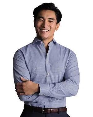 CHARLES TYRWHITT Non-iron Poplin Gingham Shirt - Blue