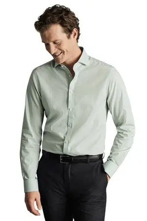 CHARLES TYRWHITT Non-iron Poplin Gingham Shirt - Green