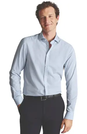 CHARLES TYRWHITT Non-iron Poplin Gingham Shirt Ice Blue