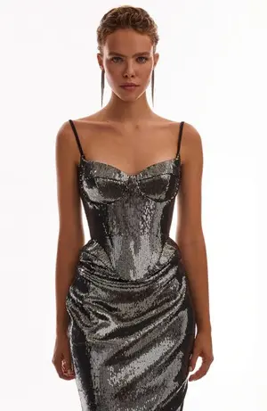 MILLA Fitted Hourglass Sequin Corset - Gray