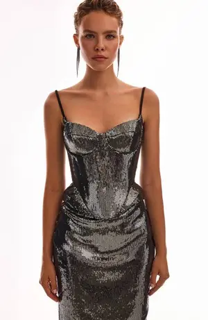MILLA Fitted Hourglass Sequin Corset - Gray