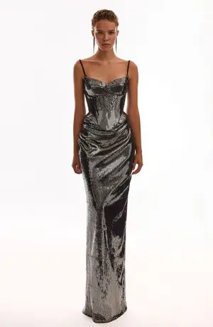 MILLA Fitted High-waist Sequin Pencil Maxi Skirt - Gray