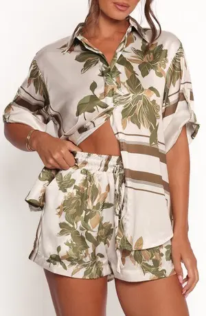PETAL & PUP Lara Floral Print And Stripe Shirt - Olive Print