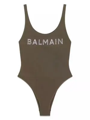 Balmain Logo-appliqué Swimsuit - Green