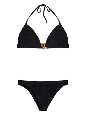 Balmain Logo Plaque Halterneck Bikini - Black