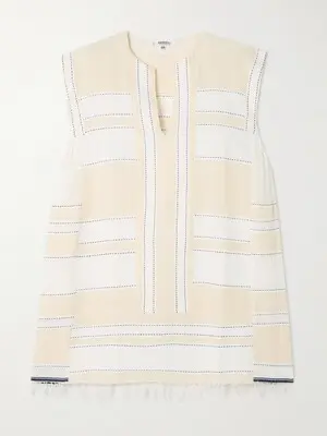 LEMLEM Elina Fringed Striped Cotton-blend Kaftan - Neutrals
