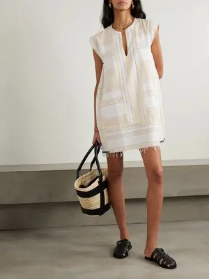 LEMLEM Elina Fringed Striped Cotton-blend Kaftan