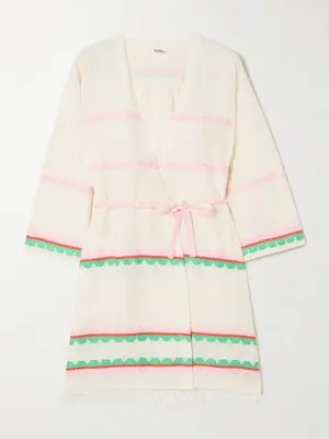 LEMLEM Imani Belted Fringed Striped Cotton Coverup - Neutrals