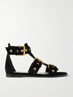GIANVITO ROSSI Buckled Suede Sandals - Black