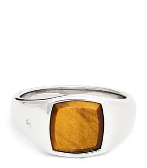 Tom Wood Rhodium-plated Sterling Tiger Eye Ring - Silver