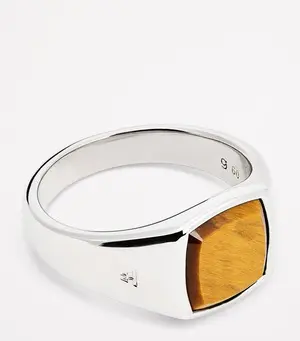 Tom Wood Rhodium-plated Sterling Tiger Eye Ring