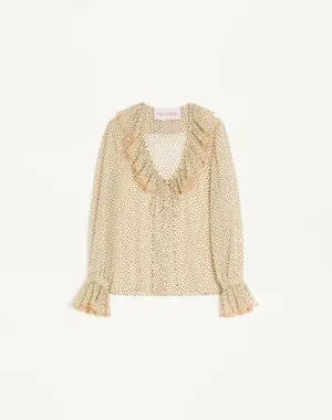Valentino Garavani Light Georgette Shirt With Plusdepois Print And Ruffle Details - Birch/black