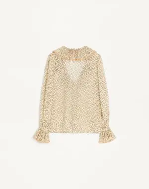 Valentino Garavani Light Georgette Shirt With Plusdepois Print And Ruffle Details - Birch/black