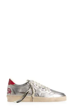 GOLDEN GOOSE Ball Star Perforated Sneakers - Silver/ Red