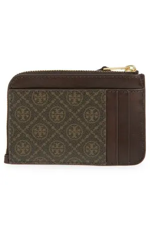 Tory Burch Small T Monogram Coated Canvas & Leather Zip Wallet - French Press