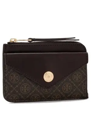 Tory Burch Small T Monogram Coated Canvas & Leather Zip Wallet - French Press