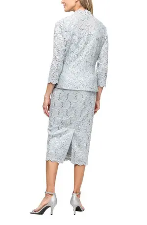 SL FASHIONS Lace Sequin Detail Dress & Jacket 2-piece Set - Sage