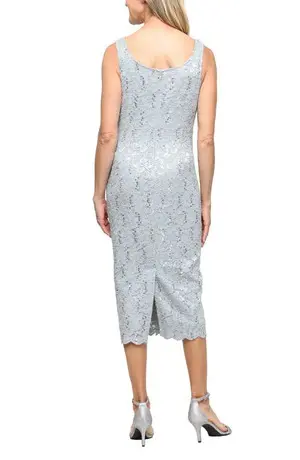 SL FASHIONS Lace Sequin Detail Dress & Jacket 2-piece Set - Sage