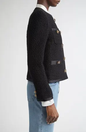 Dolce & Gabbana Bejeweled Button Crop Bouclé Tweed Jacket - Nero