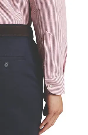 CHARLES TYRWHITT Non-iron Stretch Pinpoint Oxford Stripe Shirt - Maroon Red