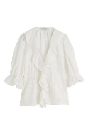 Madewell Pintuck Ruffle Puff-sleeve Top - White