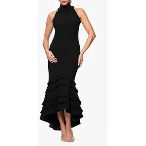 XSCAPE EVENINGS Ruffle Detail High-low Gown