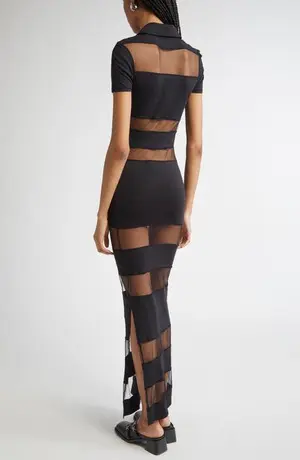 Coperni Stripe Semisheer Polo Dress - Black