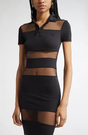 Coperni Stripe Semisheer Polo Dress - Black