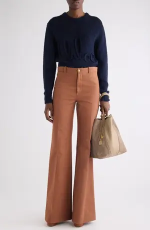 Chloé Raised Logo Alpaca & Silk Sweater - Navy
