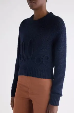 Chloé Raised Logo Alpaca & Silk Sweater - Navy