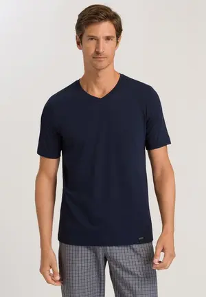 Hanro Living Shirts Cotton V-neck T-shirt - Deep Navy