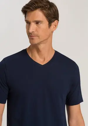 Hanro Living Shirts Cotton V-neck T-shirt - Deep Navy