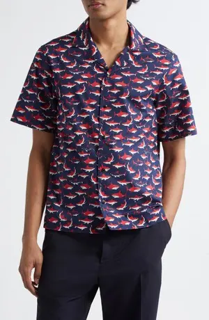 Moncler Logo Shark Cotton Camp Shirt