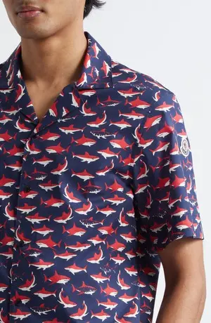 Moncler Logo Shark Cotton Camp Shirt