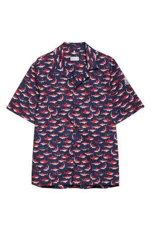 Moncler Logo Shark Cotton Camp Shirt