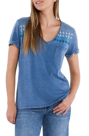BILLY T Star Embroidered V-neck T-shirt - Blue Combo