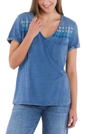BILLY T Star Embroidered V-neck T-shirt - Blue Combo